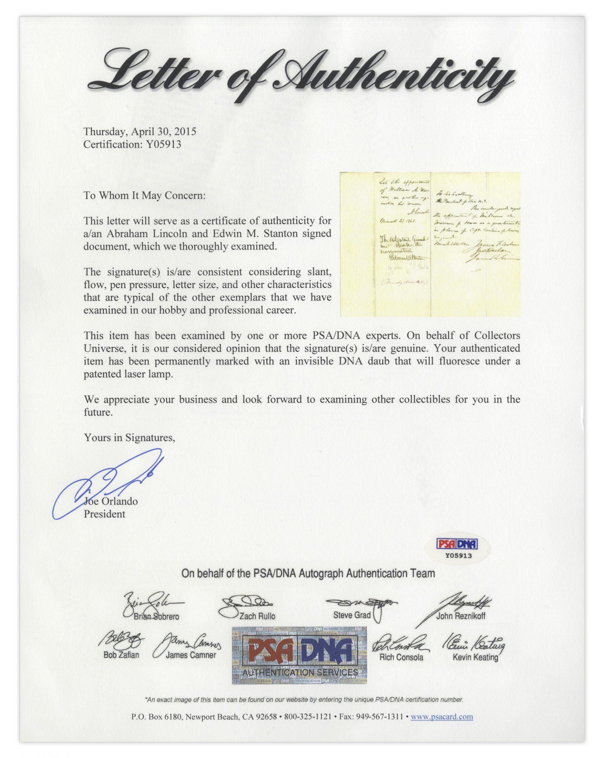 Sell Your Original Abraham Lincoln Signature at Nate D. Sanders Auctions