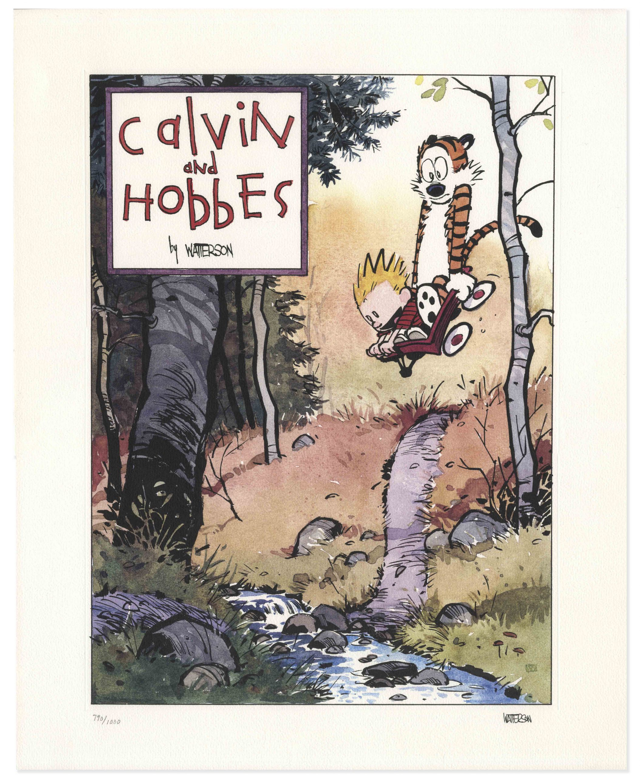 Auction a Bill Watterson Calvin and Hobbes Signed 1992 Lithograph of 1000