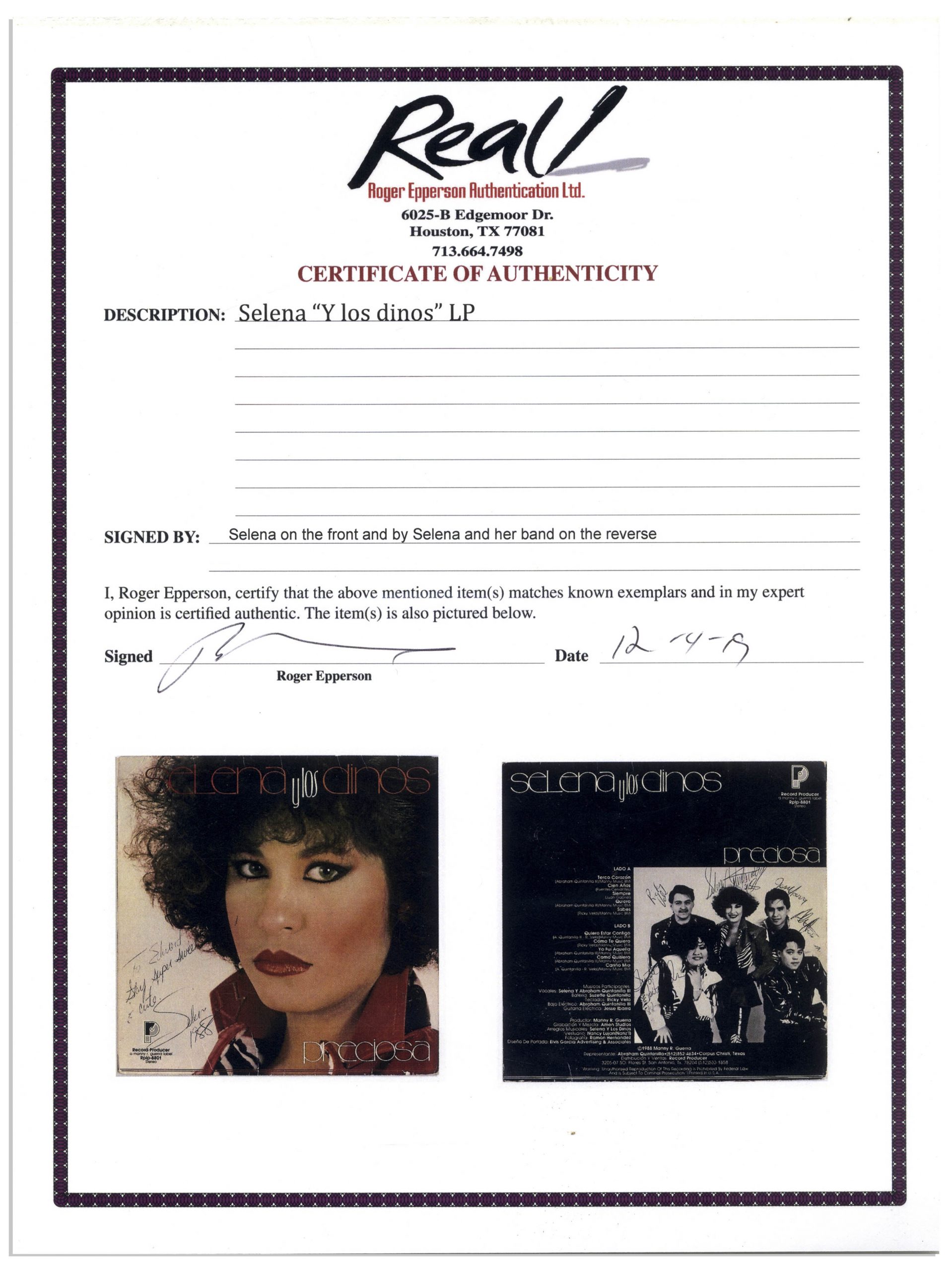 Selena-Signed-Album-59555z_lg - Hollywood Memorabilia, Fine Autographs ...