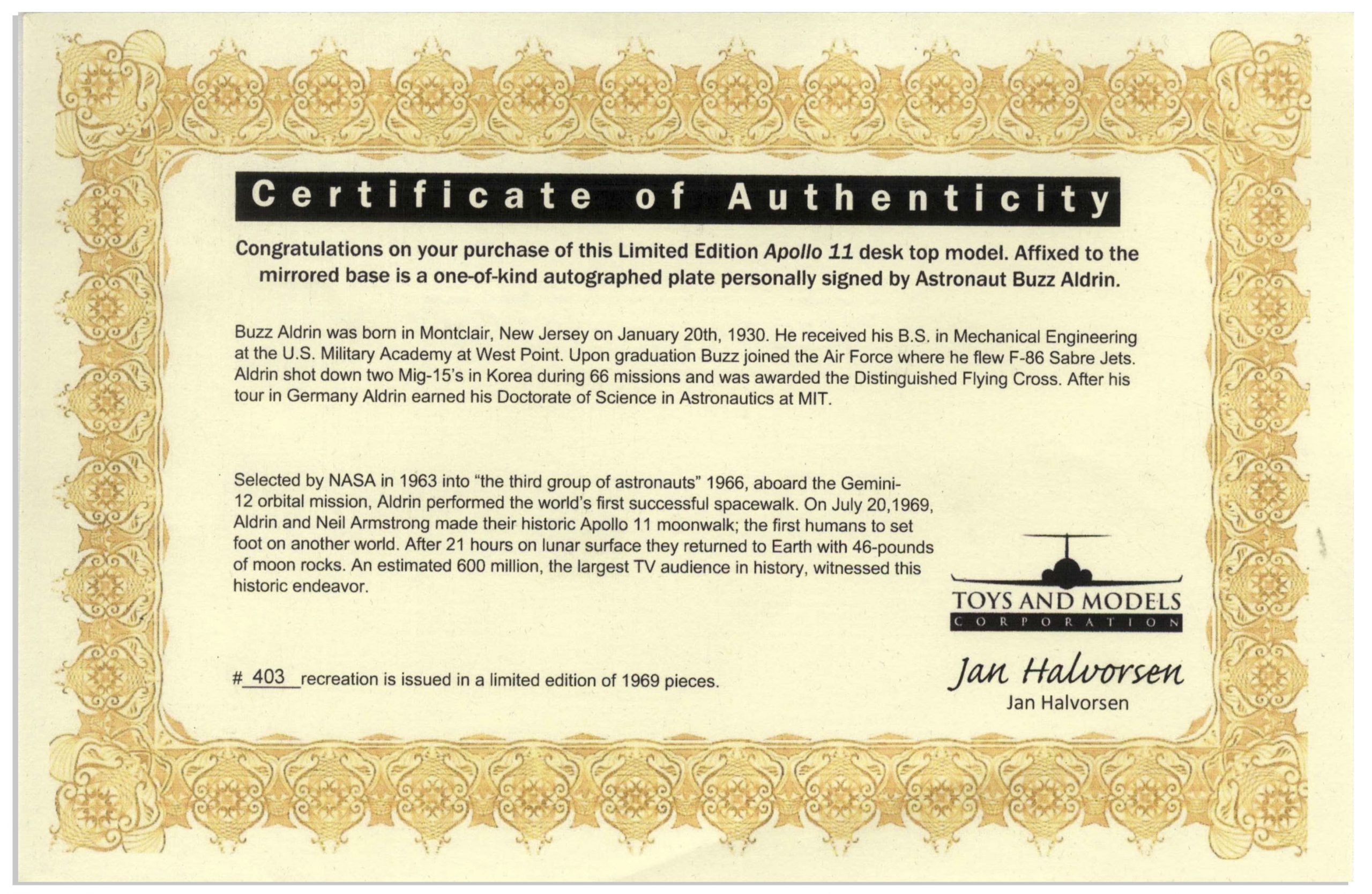 Sell or Auction Your Autographed Buzz Aldrin Signed Apollo 11 Model