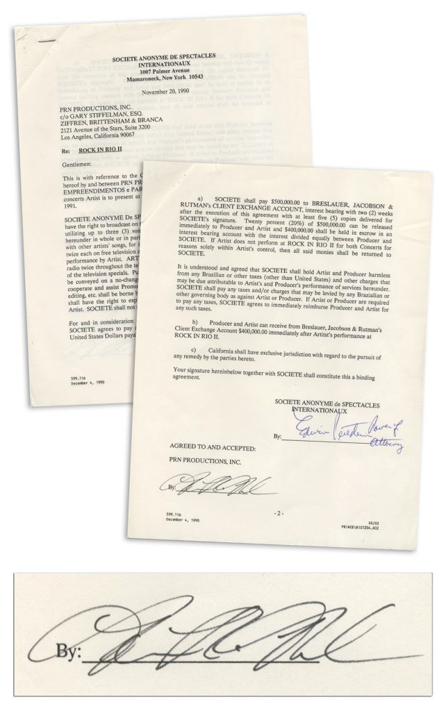 Sell Your Prince Signed Contract Autographed at Nate D. Sanders Auctions