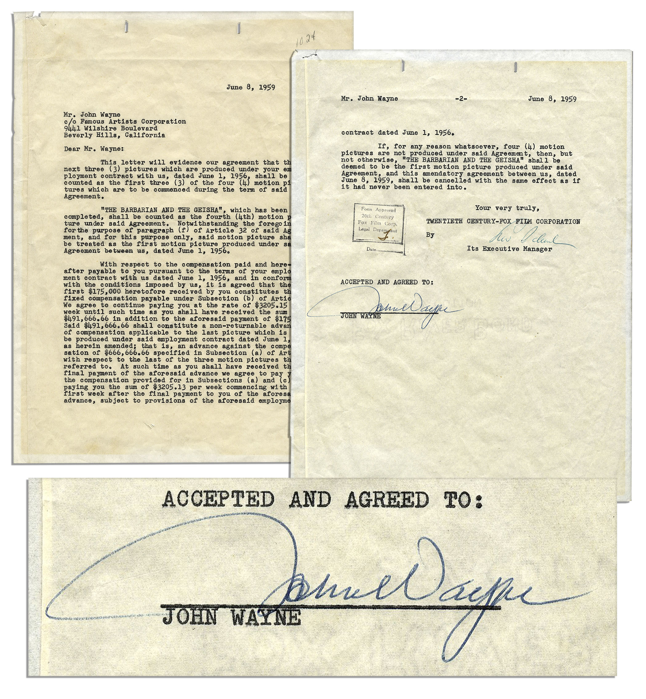 Sell or Auction a John Wayne Signature / Signed Page / Autograph