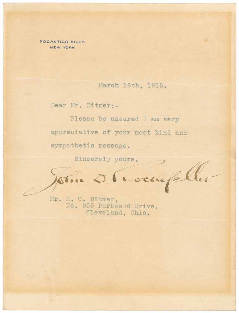 Sell Your John D Rockefeller Signed Letter at Nate D. Sanders Auctions